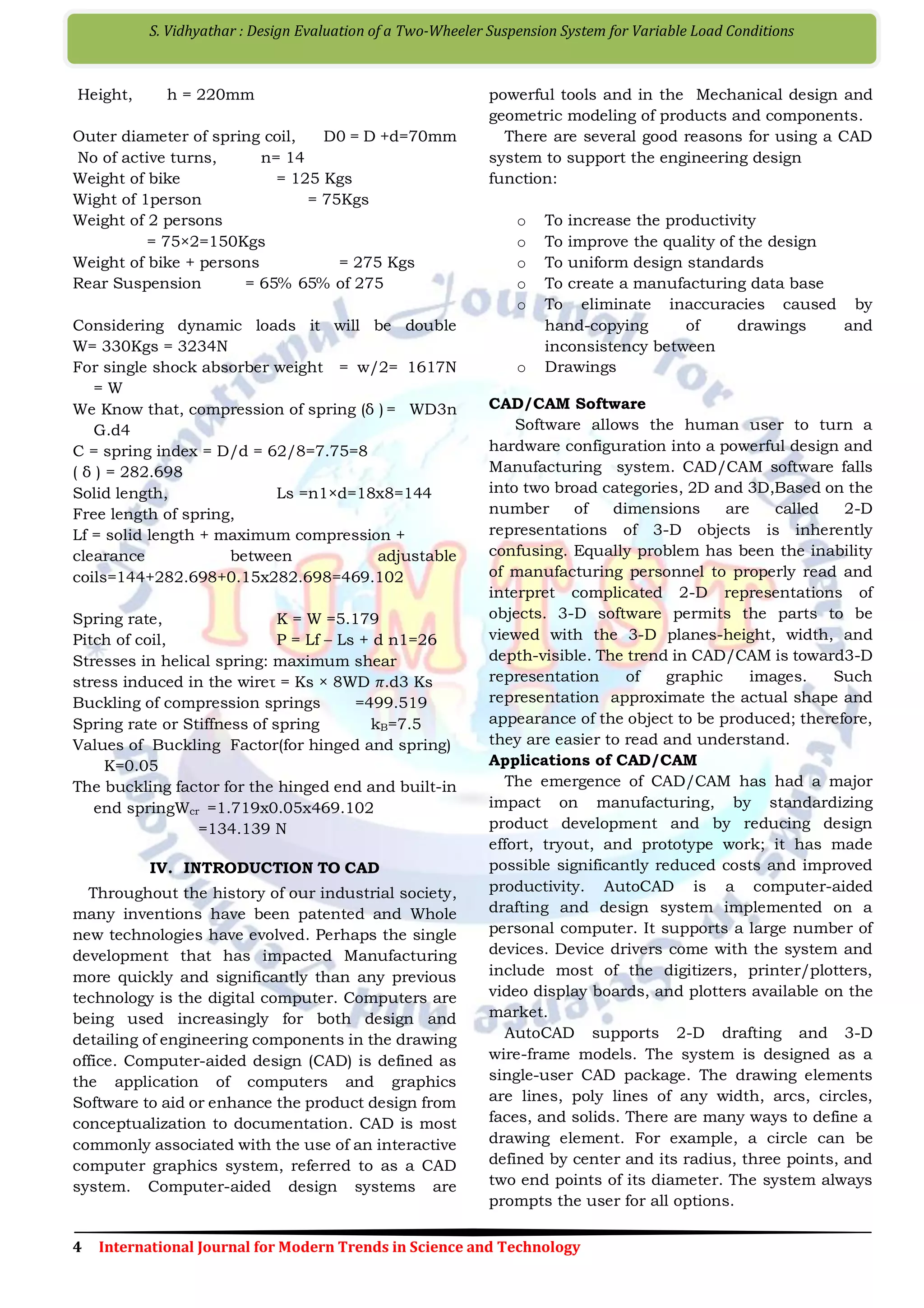 Design Evaluation of a Two-Wheeler Suspension System for Variable Load ...