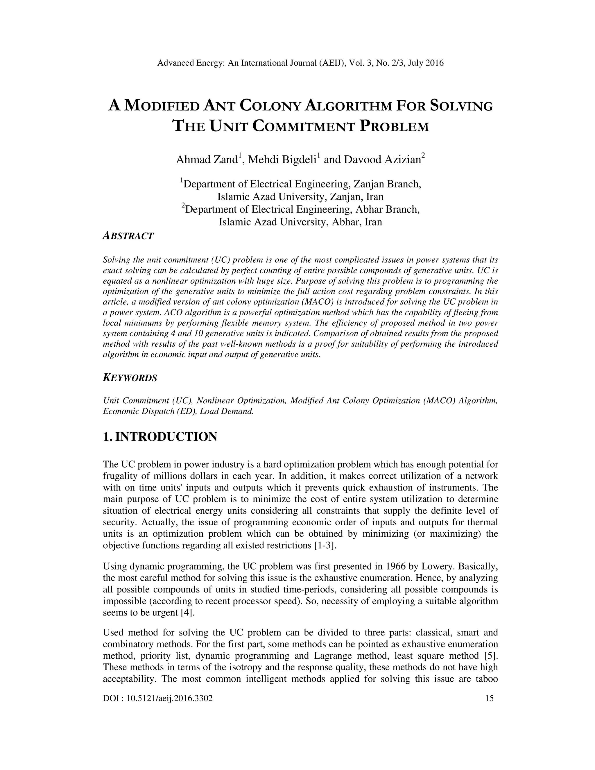 A Modified Ant Colony Algorithm For Solving The Unit Commitment Problem Pdf