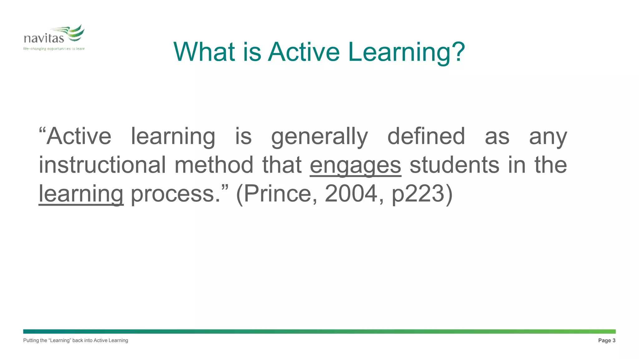 Putting the ‘learning’ back into active learning | PPTX