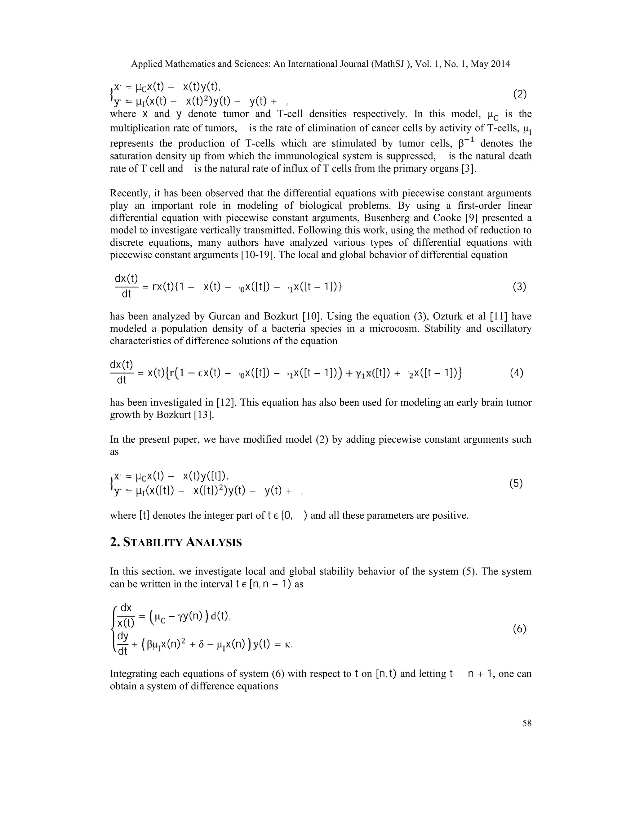 DISCRETIZATION OF A MATHEMATICAL MODEL FOR TUMOR-IMMUNE SYSTEM INTERACTION WITH PIECEWISE ...