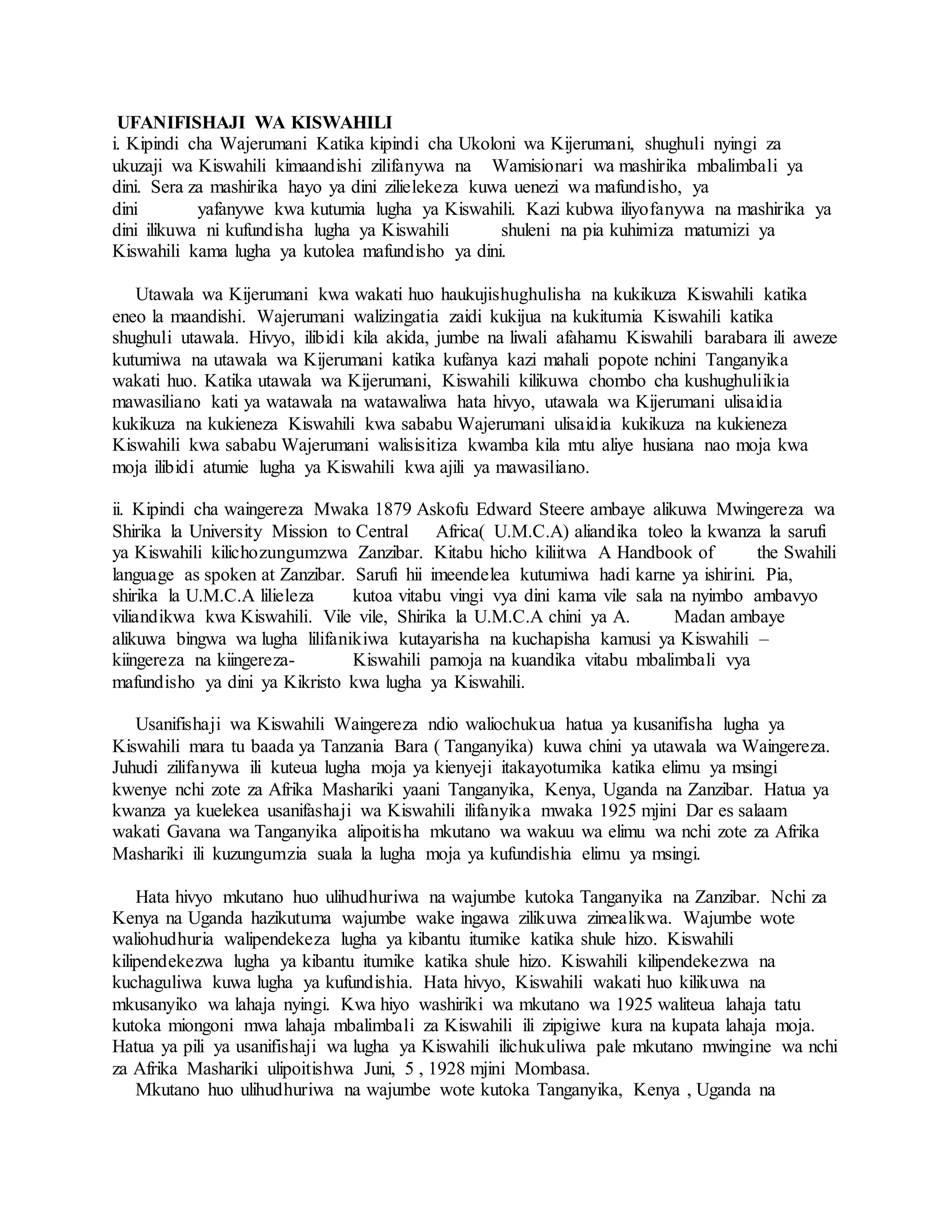 MAENDELEO YA KISWAHILI | DOCX
