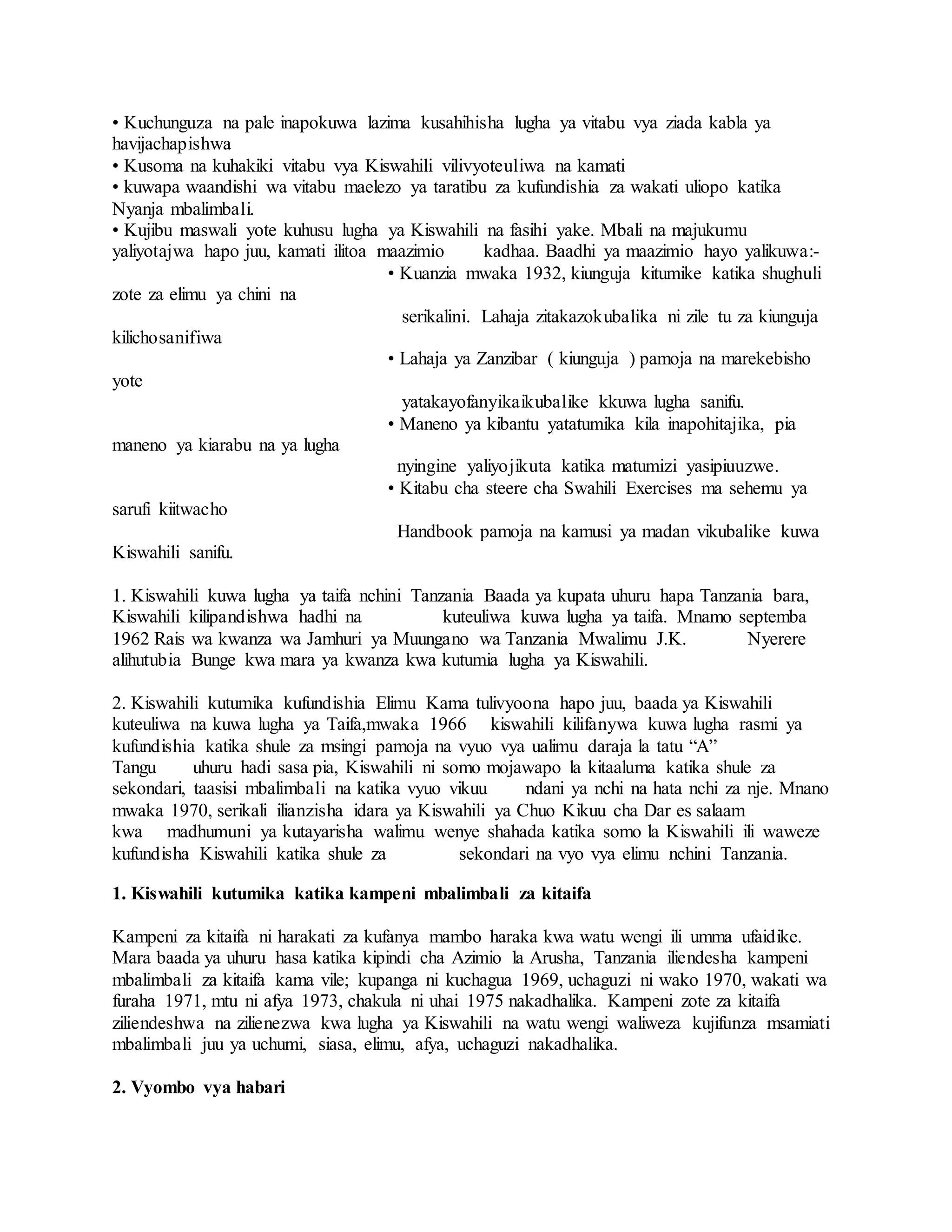 MAENDELEO YA KISWAHILI | DOCX