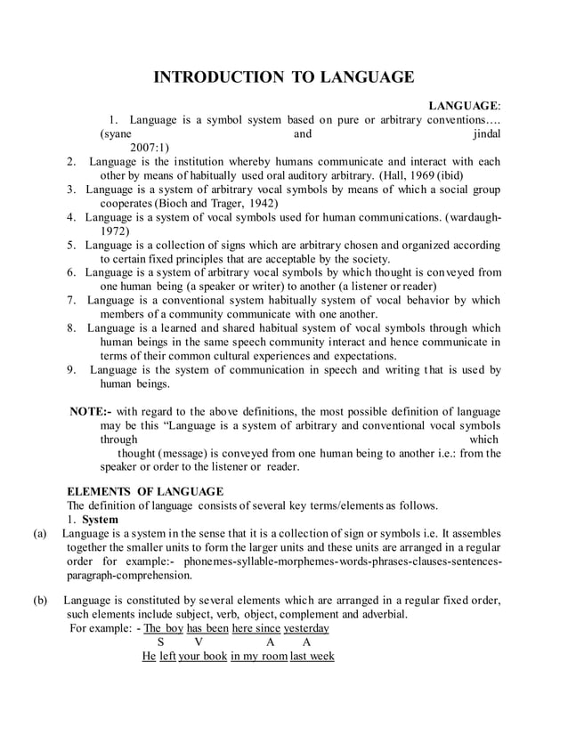 INTRODUCTION TO LANGUAGE | DOCX