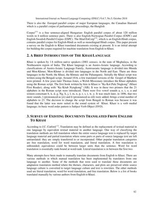 EXISTING ENGLISH TO KHASI TRANSLATED DOCUMENTS FOR PARALLEL CORPORA DEVELOPMENT: A SURVEY | PDF ...