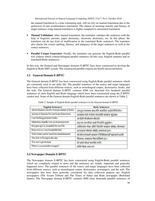 CONSTRUCTION OF ENGLISH-BODO PARALLEL TEXT CORPUS FOR STATISTICAL MACHINE TRANSLATION | PDF