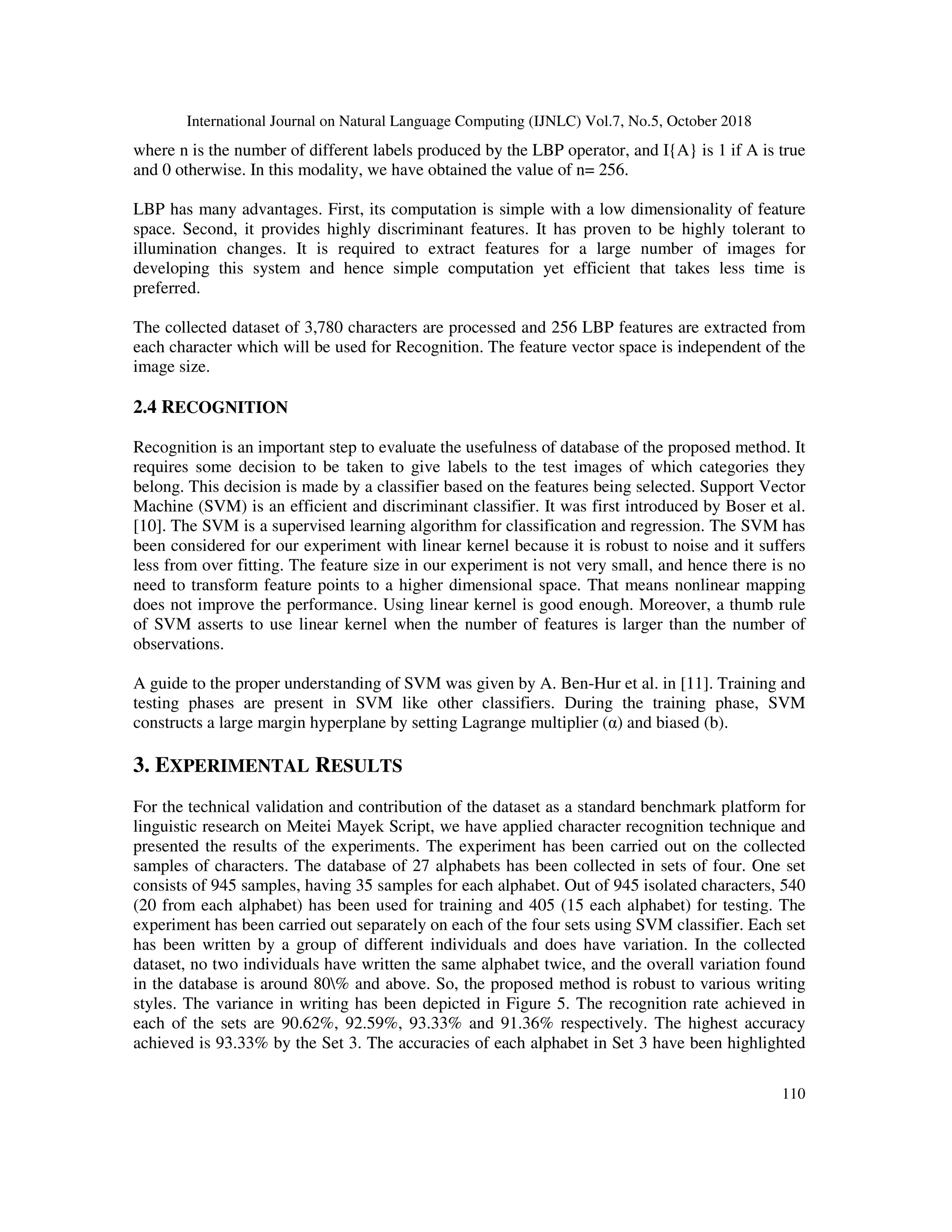 RECOGNITION OF HANDWRITTEN MEITEI MAYEK SCRIPT BASED ON TEXTURE FEATURE ...