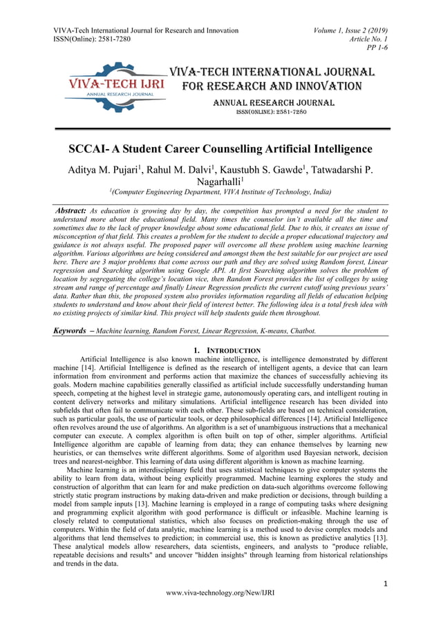 SCCAI- A Student Career Counselling Artificial Intelligence | PDF