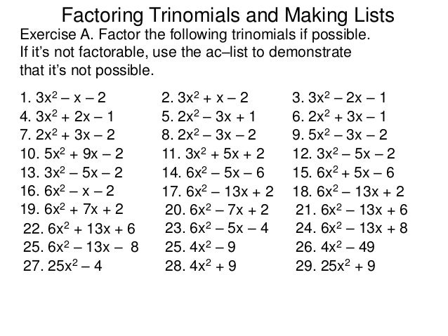 1.0 factoring trinomials the ac method and making lists-t