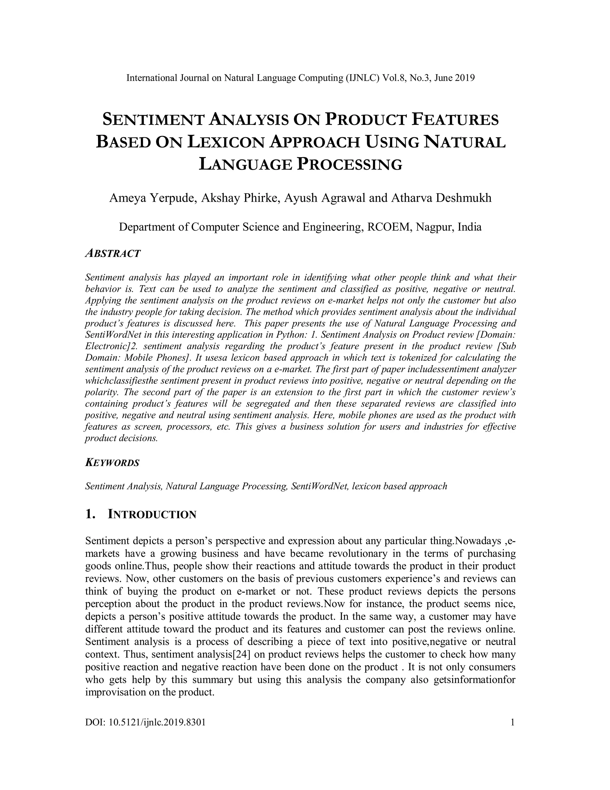 Sentiment Analysis On Product Features Based On Lexicon Approach Using