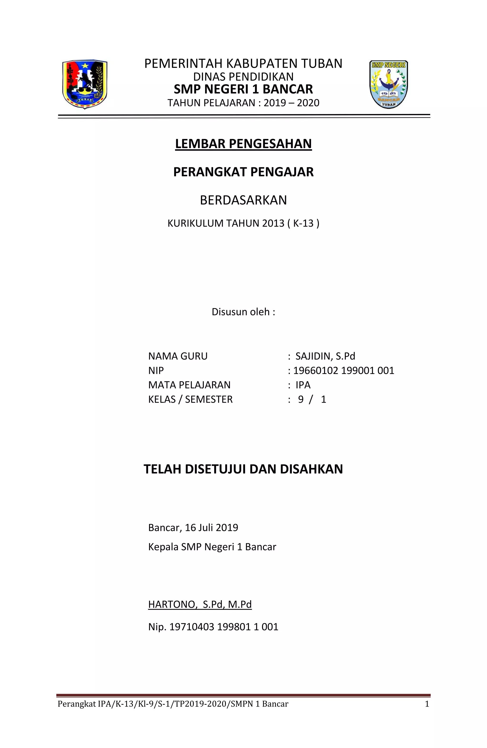 Sampul Perangkat IPA K13 SMP | PDF
