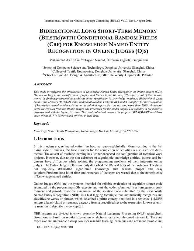 Bidirectional Long Short Term Memory Bilstmwith Conditional Random Fields Crf For Knowledge