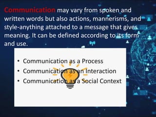 definition and the process of communication | PPTX