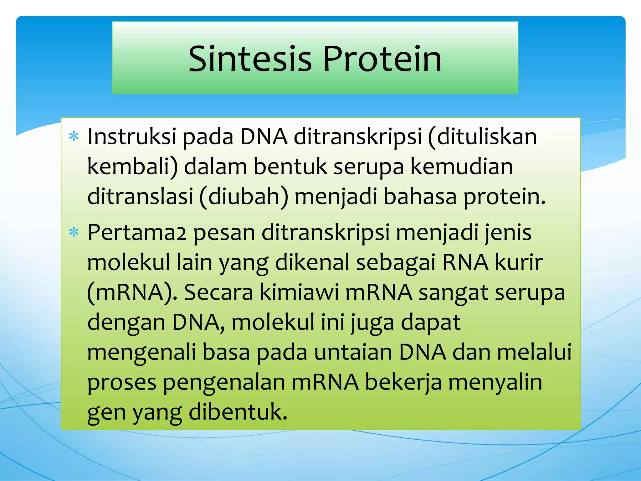 DNA dan RNA sintesis protein | PPTX