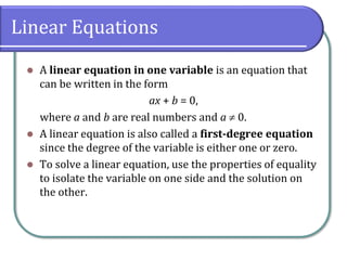 1.1 Linear Equations | PPT