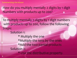 1.multiplyingmentally2-digitby1digitnumberswithproductup200 - copy | PPT