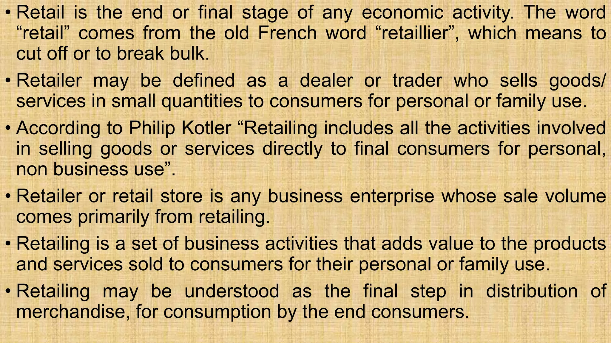 1. Basics of retailing, Types of retailers | PPTX