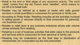 1. Basics of retailing, Types of retailers | PPTX
