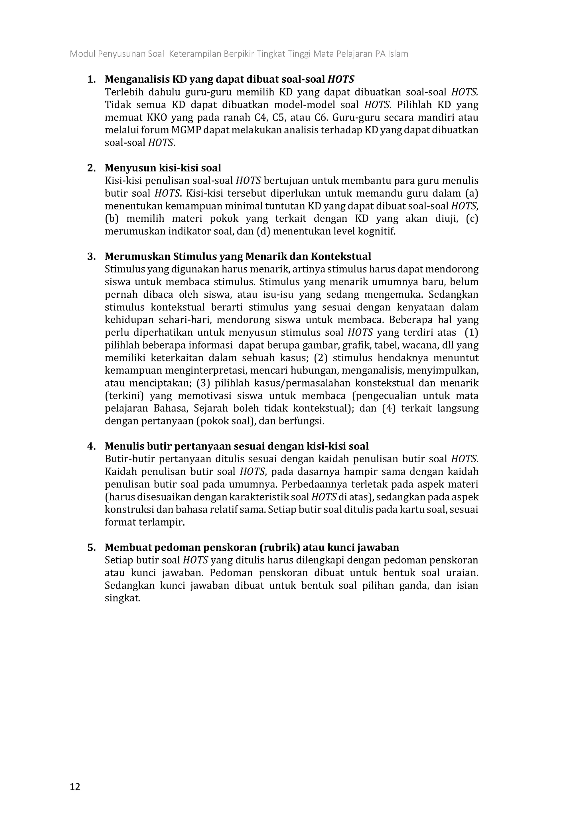 1. modul penyusunan soal hots pa islam | PDF