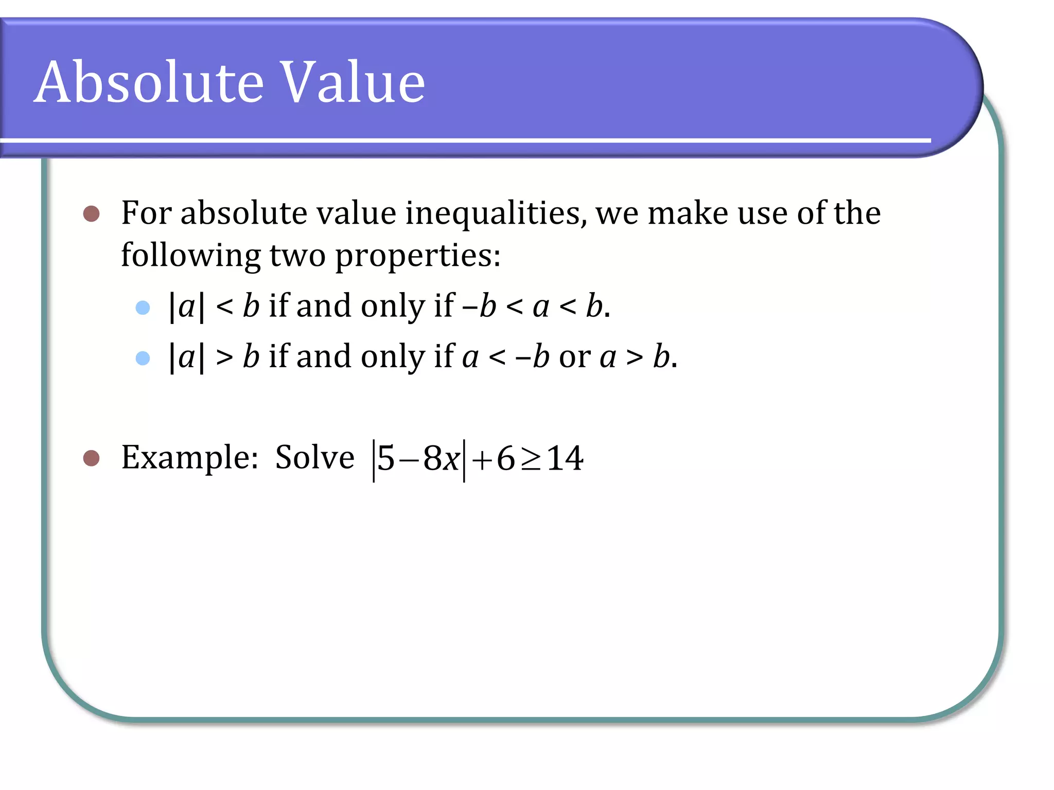 1.8 Absolute Value Equations and Inequalities | PDF