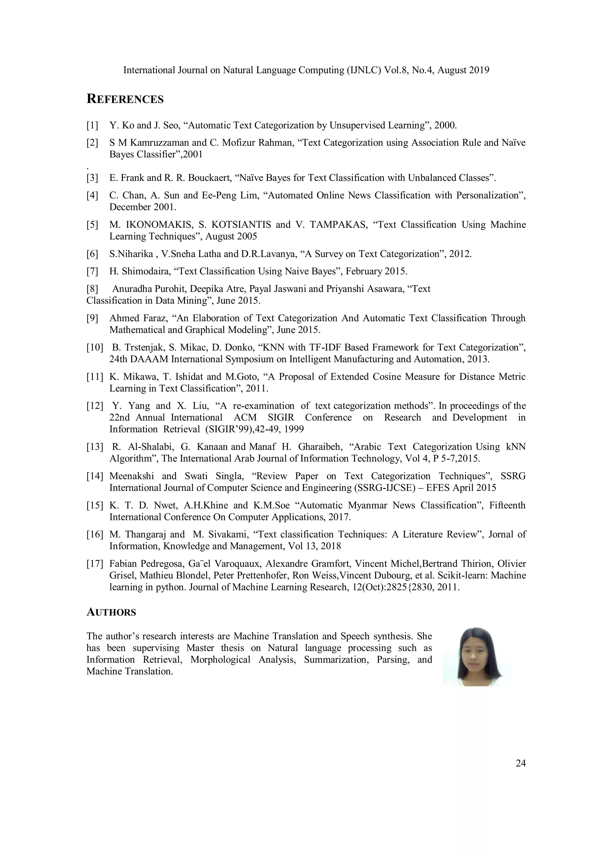 MACHINE LEARNING ALGORITHMS FOR MYANMAR NEWS CLASSIFICATION | PDF
