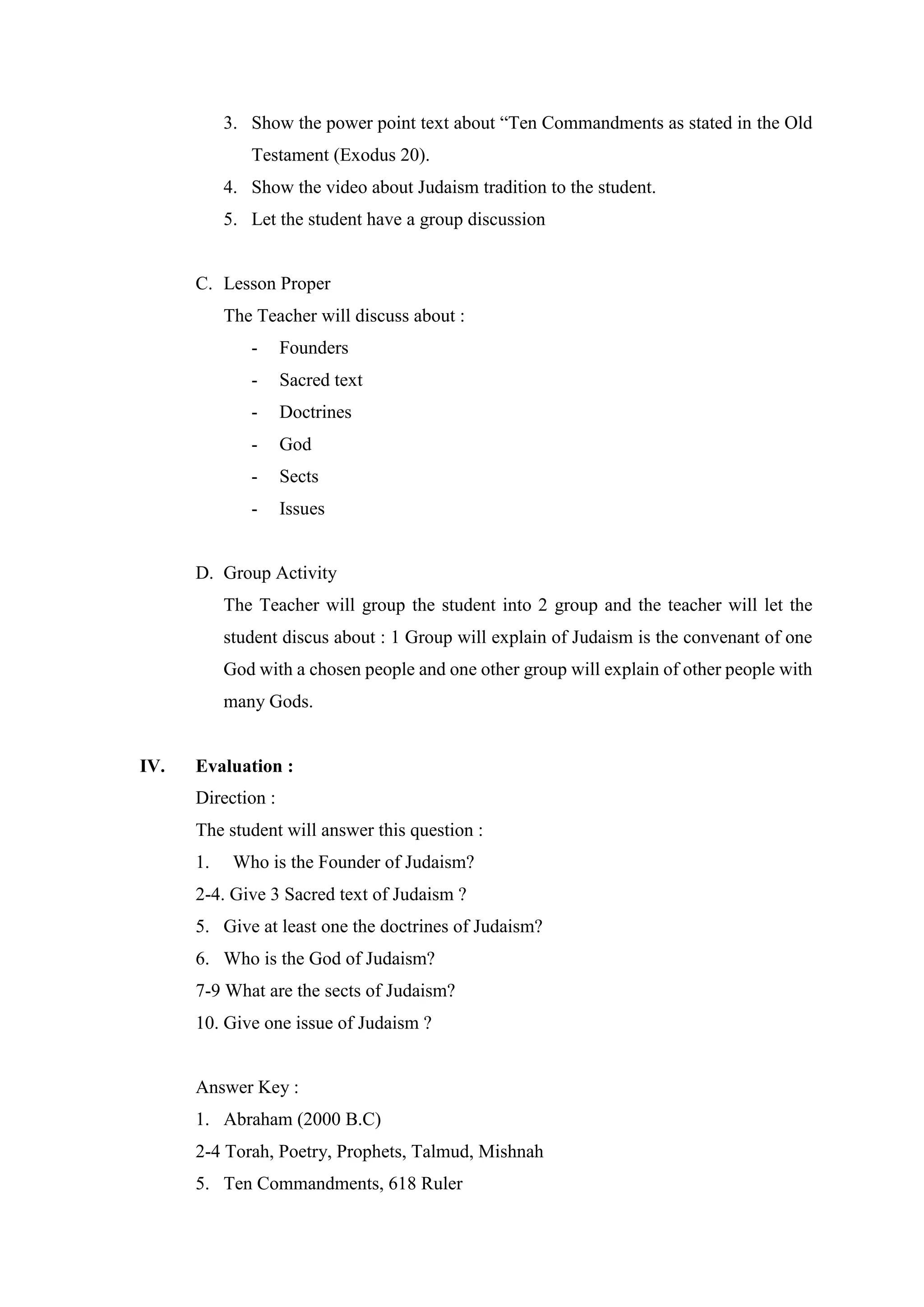 1.lesson plan judaism in literature for grade 11 students | PDF