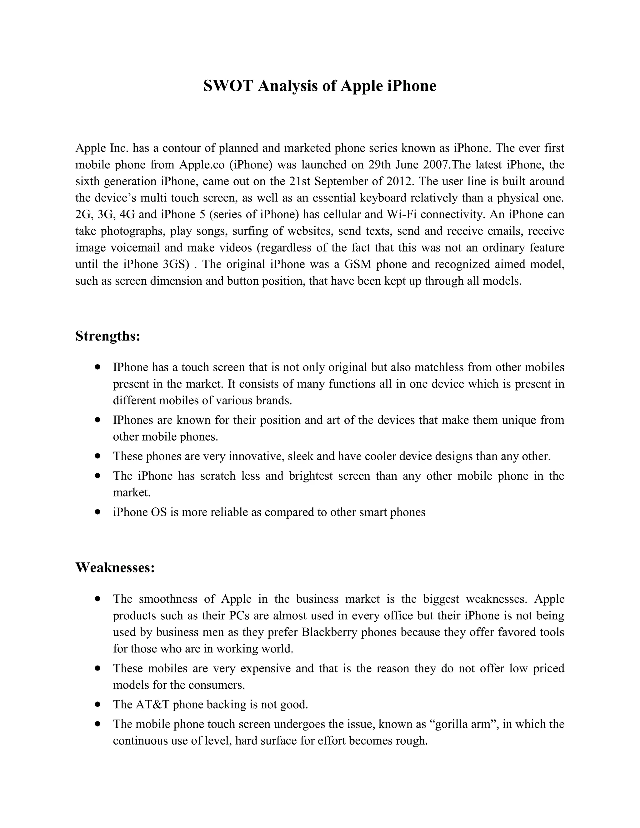 SWOT Analysis of Apple iPhone | PDF