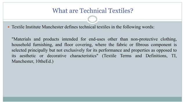 Technical textile Fibres used in technical textiles | PPT | Chemistry | Science