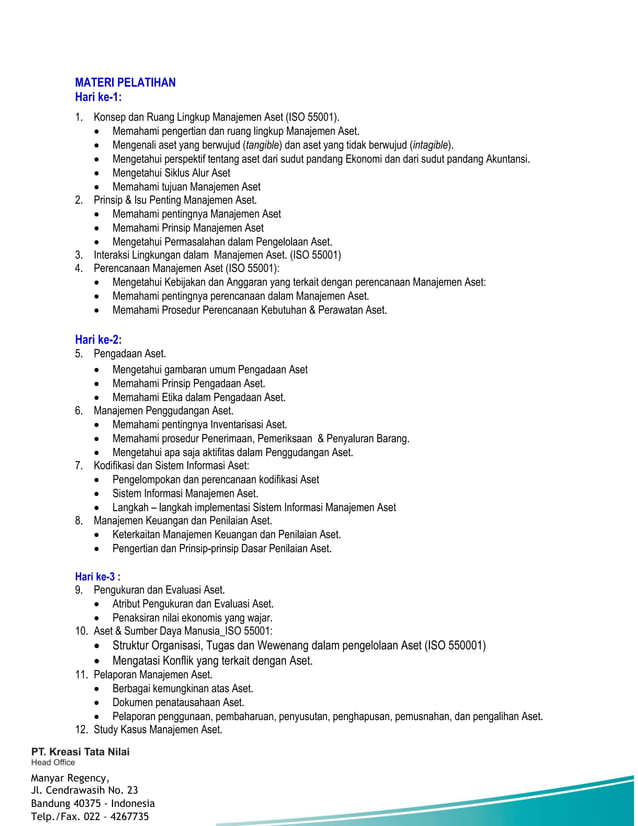 Silabus Training "Effective BUILDING & ASSET MANAGEMENT" | PDF