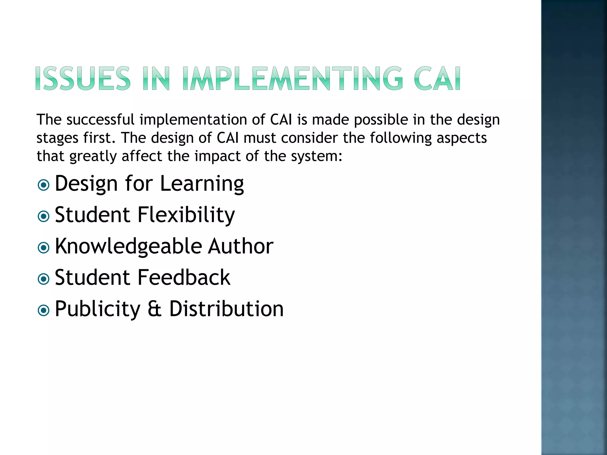 Computer aided instruction | PPTX | Education