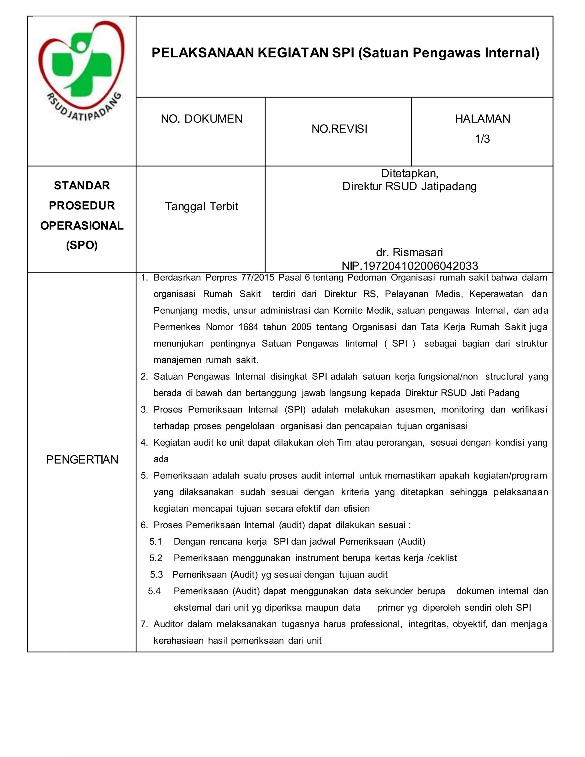 1. spo pelaksanaan kegiatan spi | DOC