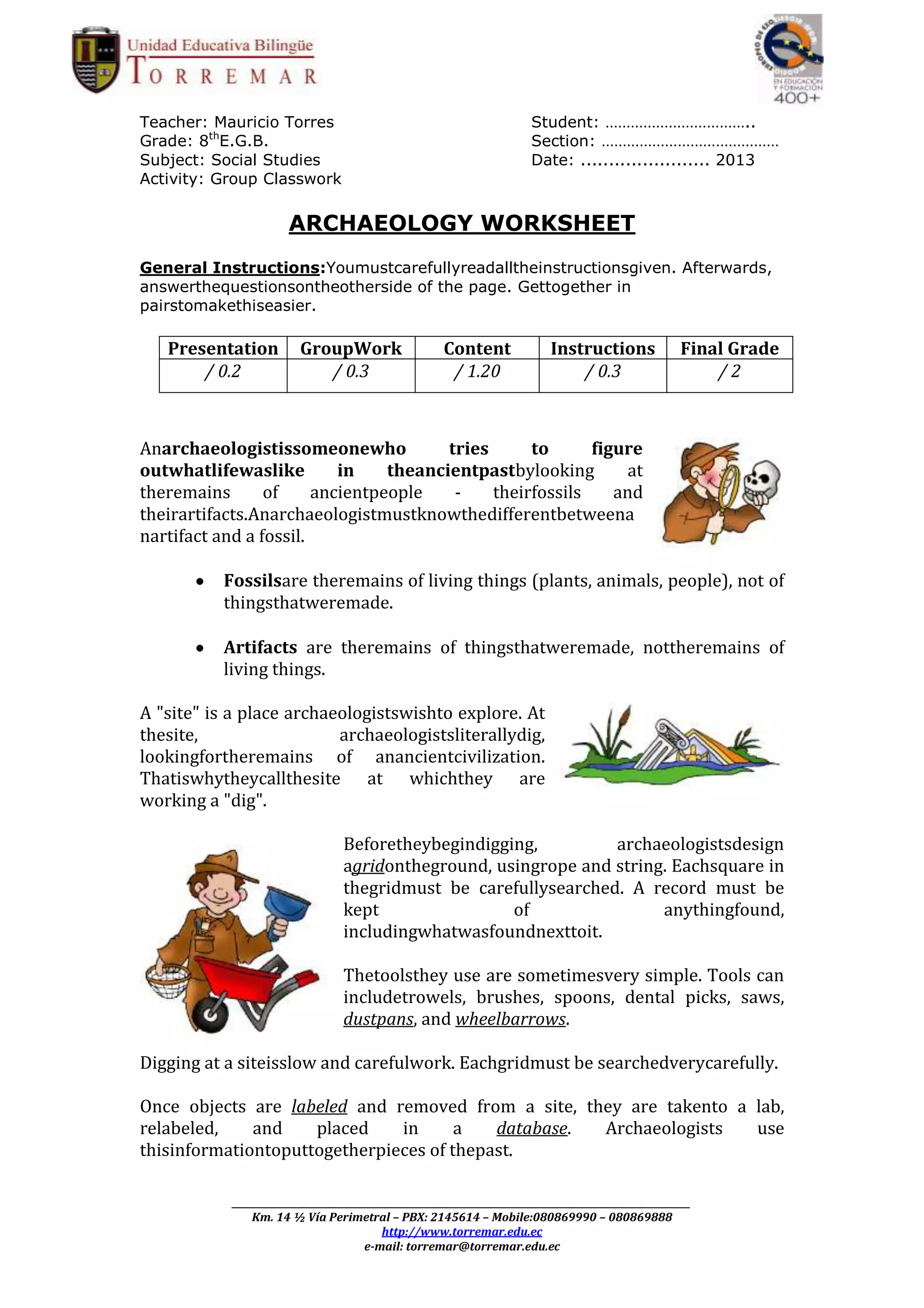 1 1 archaelogy worksheetgw | DOCX