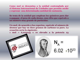 1.1 concepto de mol y numero de avogadro | PPSX