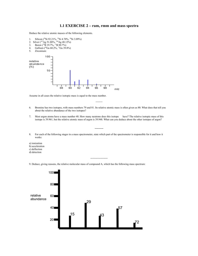 1.1 exercise 2 ram, rmm and mass spectra | DOC | Chemistry | Science
