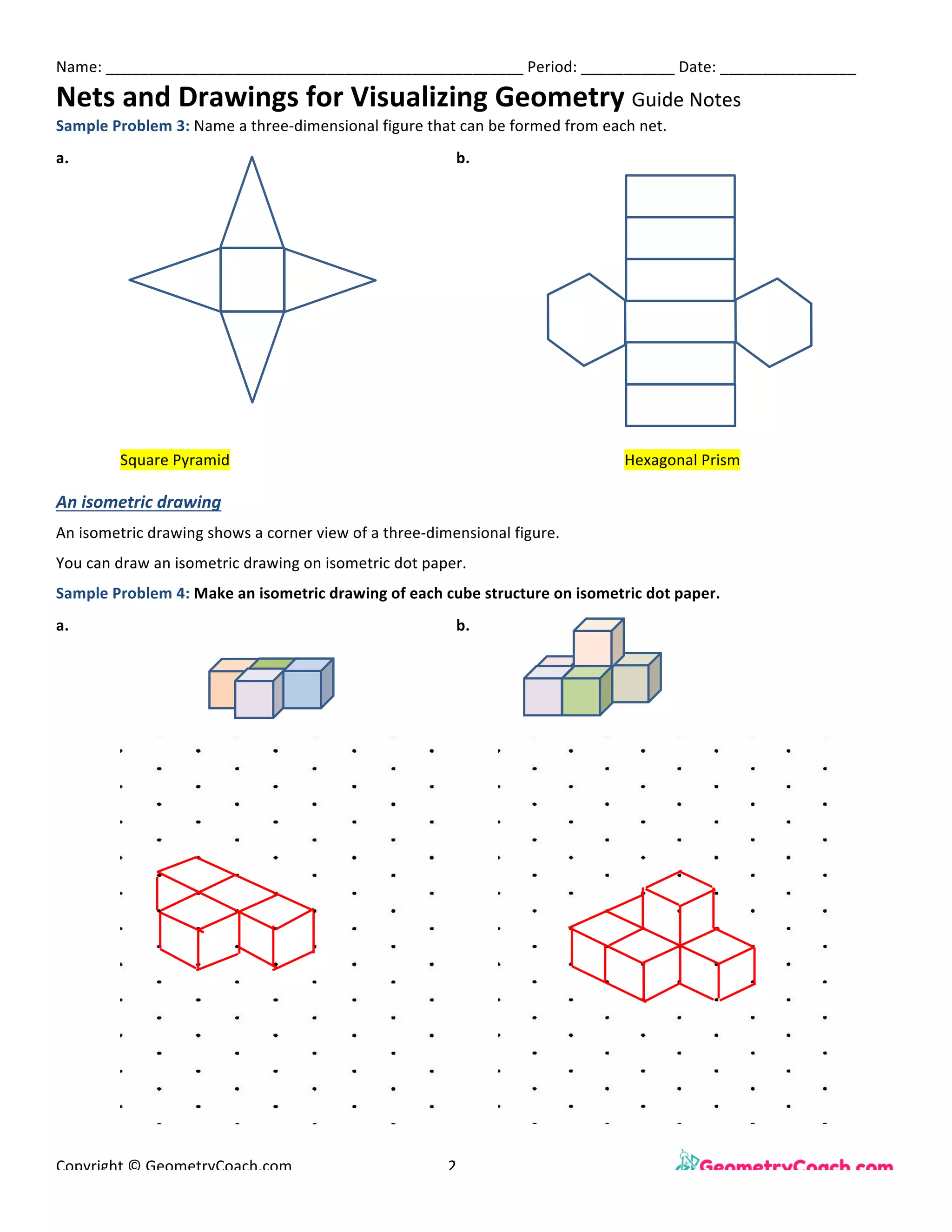 1-1 Guide Notes Teacher Edition - Nets and Drawings for Visualizing ...