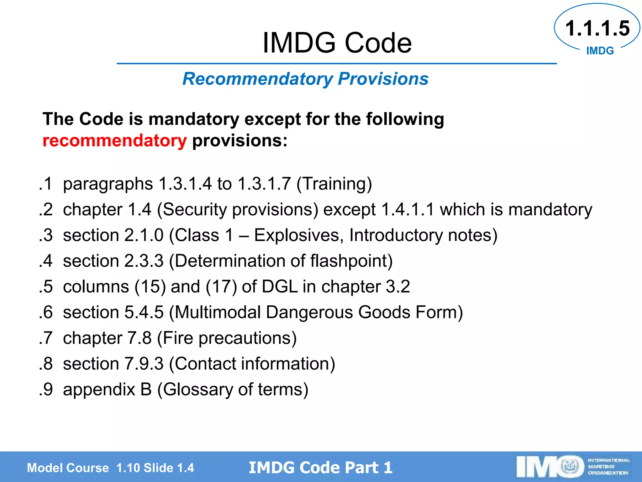 1-1 IMDG Code - Part 1 IMO Model Course ver 2013-07-05.ppt