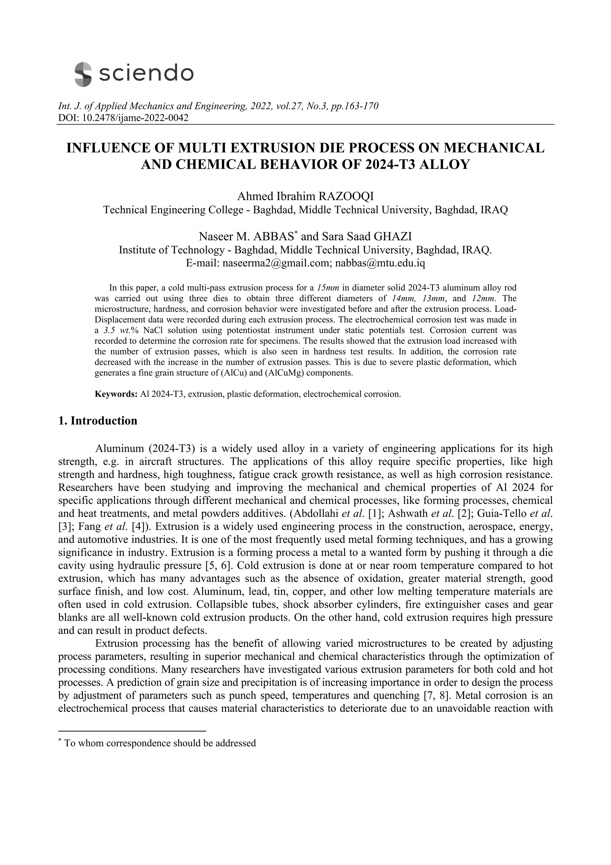 1-1 Influence of Multi Extrusion Die Process on Mechanical and Chemical ...