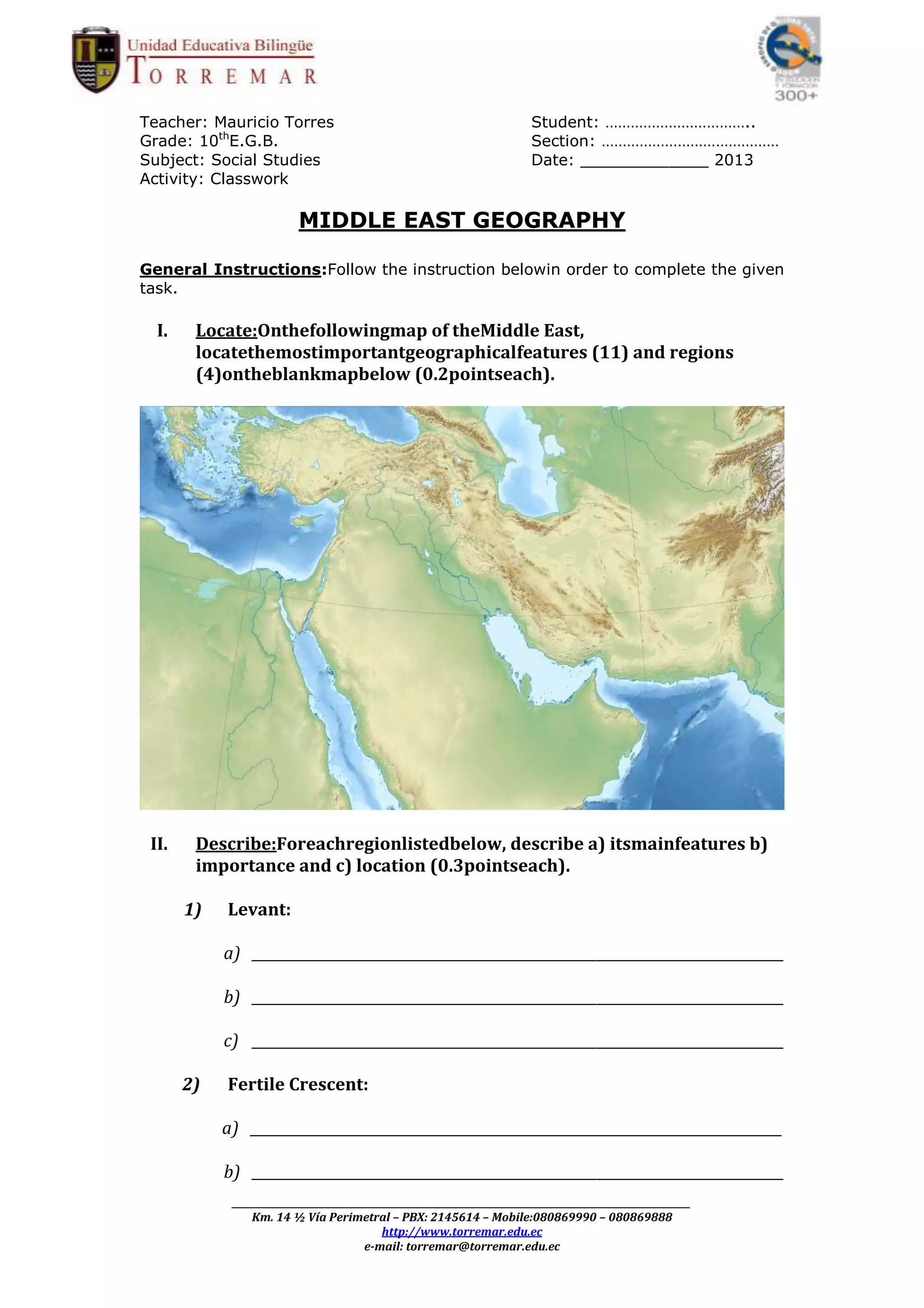 Middle East Geography Worksheet | DOCX