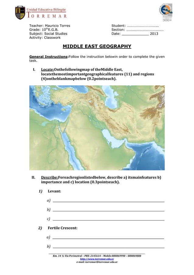 Middle East Geography Worksheet | DOCX