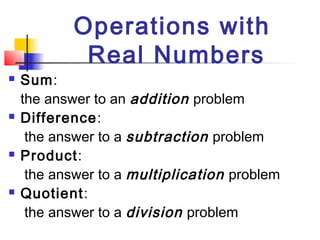 1.1 real numbers & operations | PPT