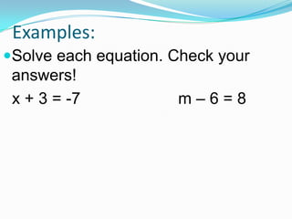 1 1 solving simple equations | PPTX