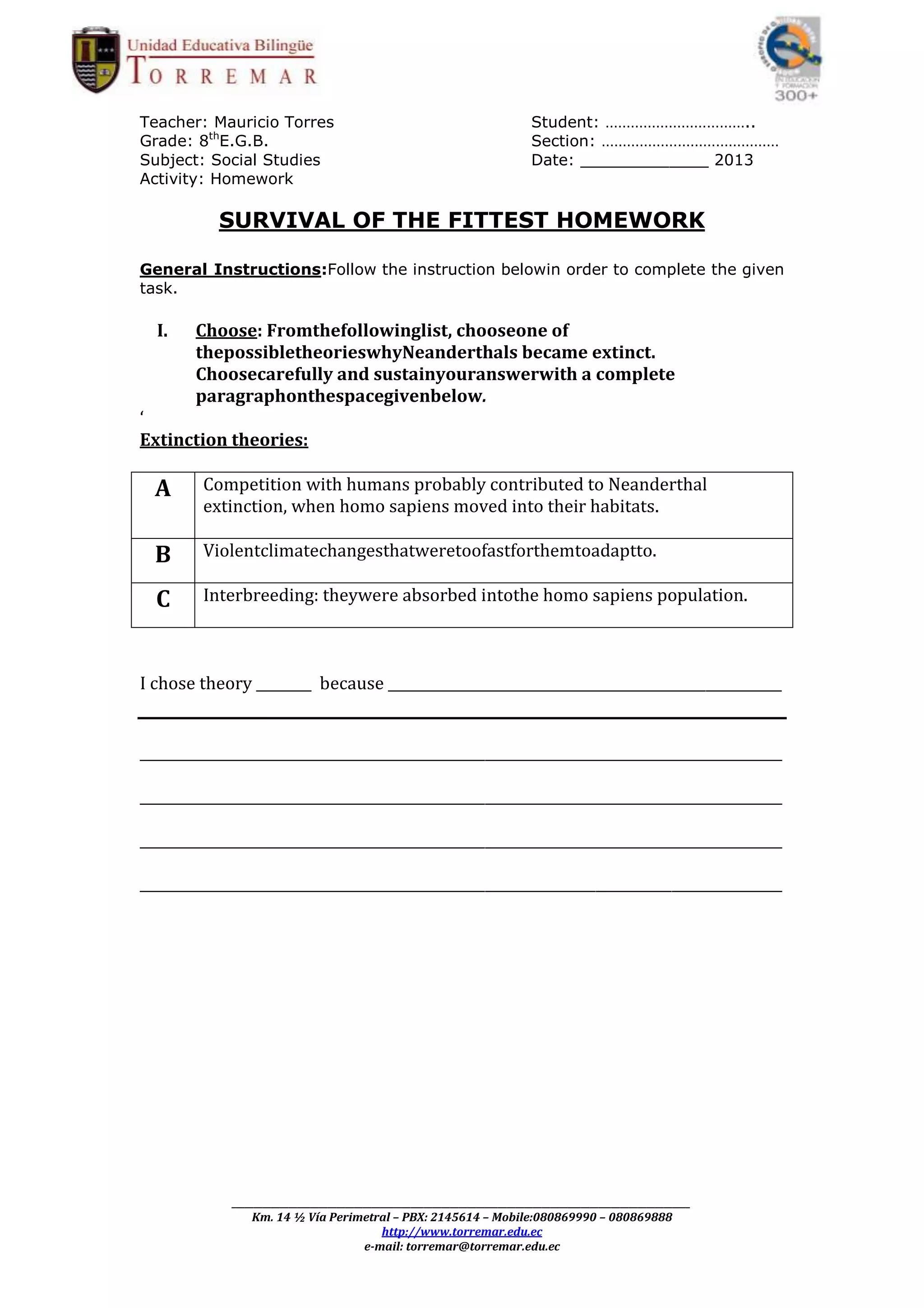 1 1 survival of the fittest hw | DOCX
