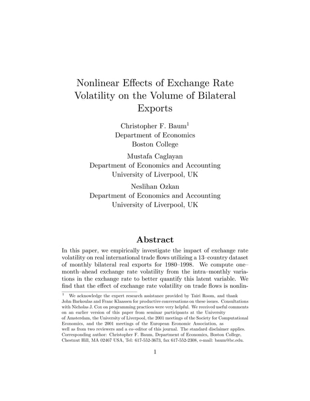 Exchange Rate Volatility and Exports | PDF