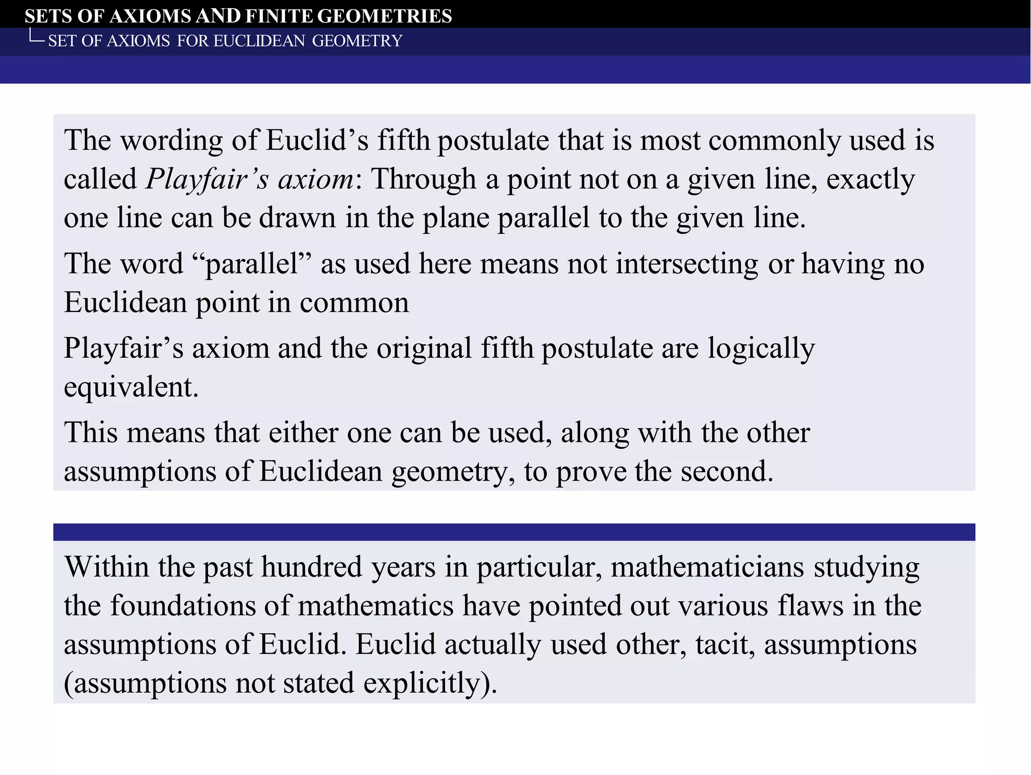 Sets of Axioms and Finite Geometries | PDF