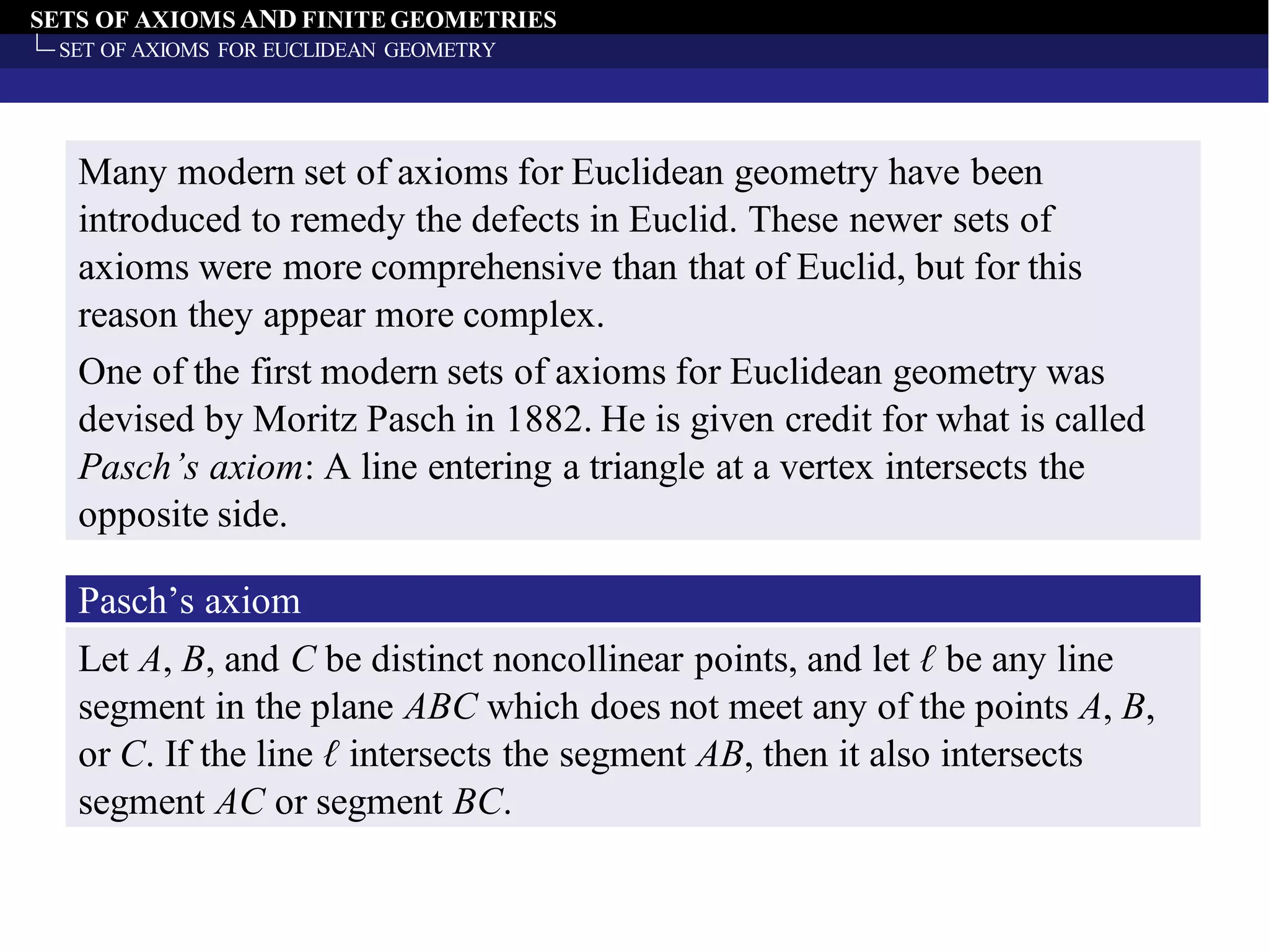 Sets of Axioms and Finite Geometries | PDF