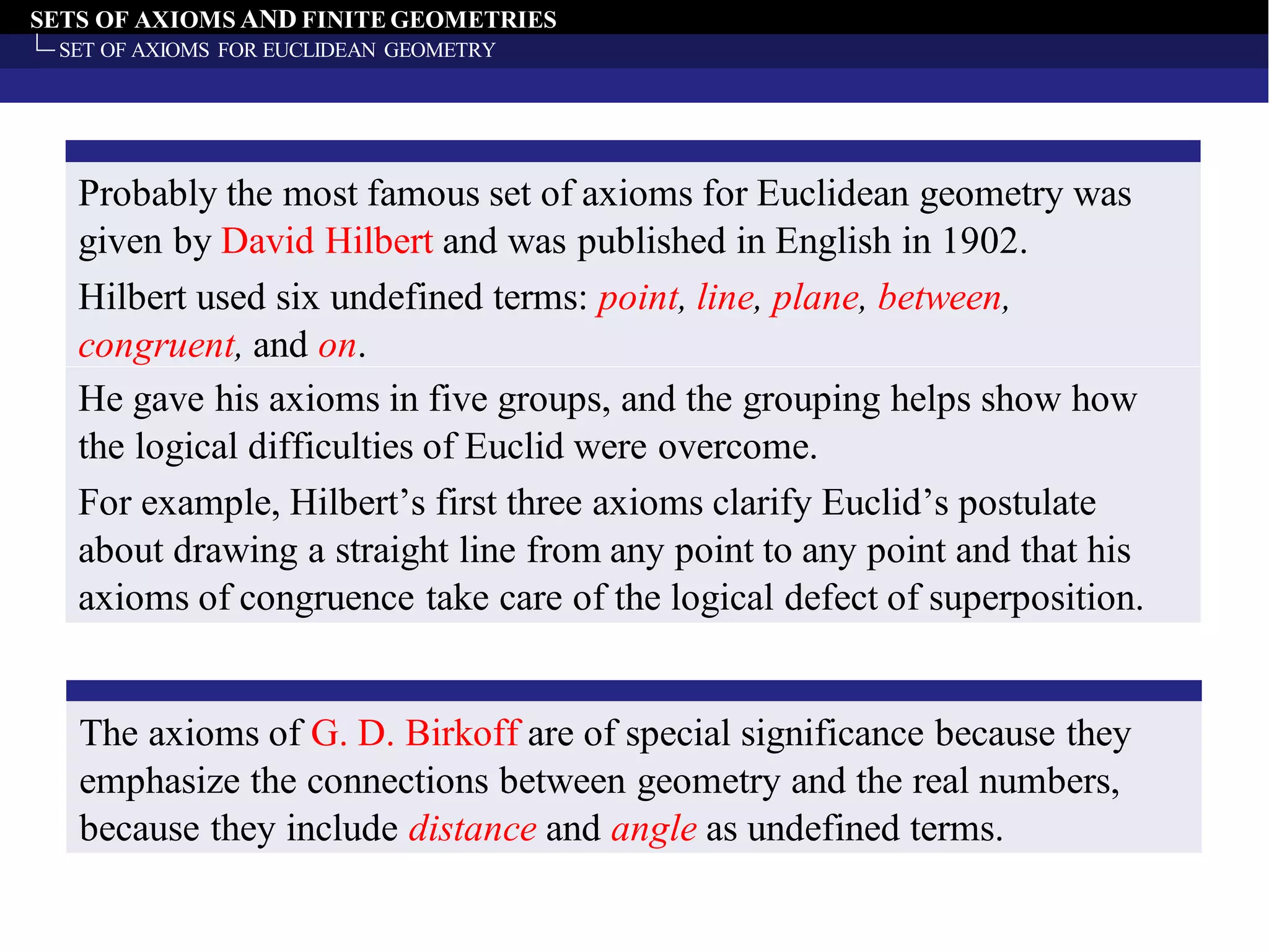 Sets of Axioms and Finite Geometries | PDF