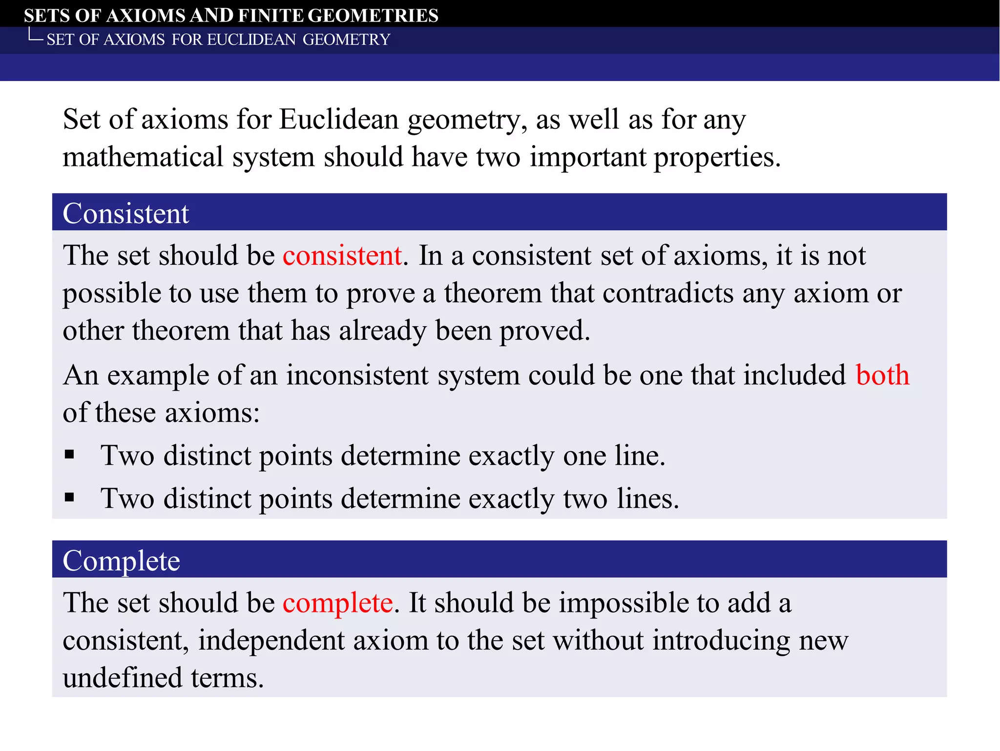 Sets of Axioms and Finite Geometries | PDF