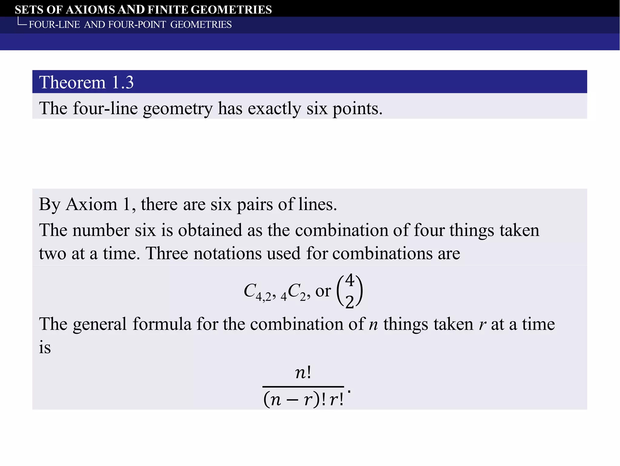 Sets of Axioms and Finite Geometries | PDF