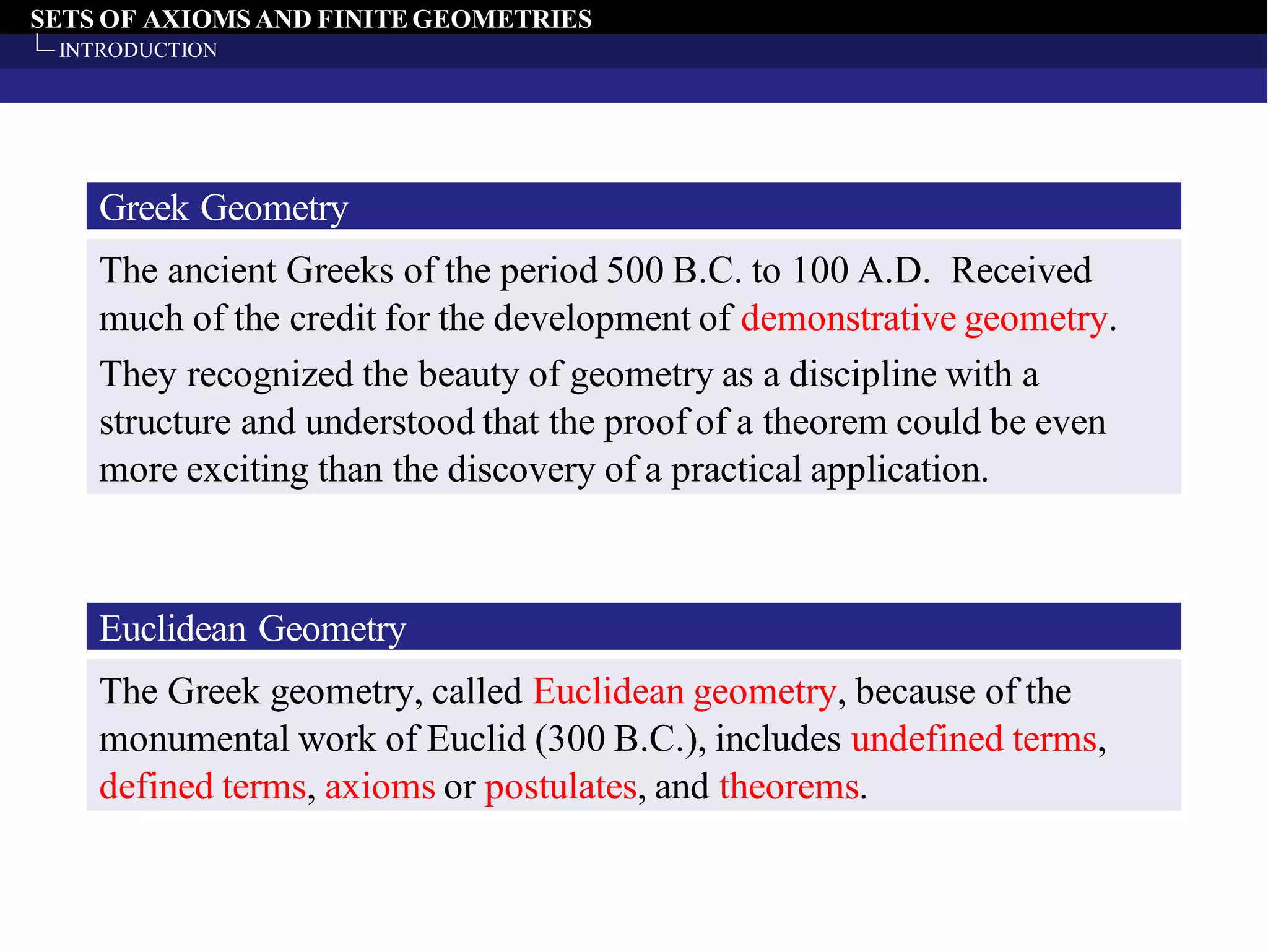 Sets of Axioms and Finite Geometries | PDF