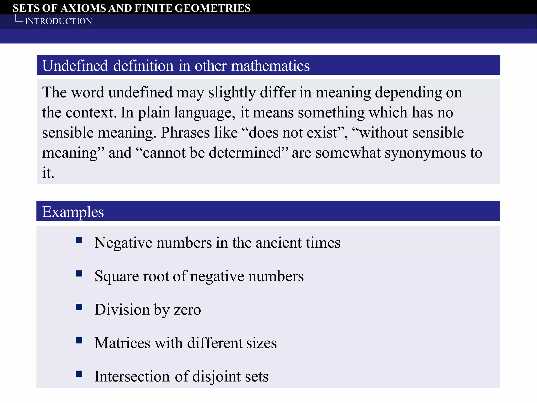 Sets of Axioms and Finite Geometries | PDF