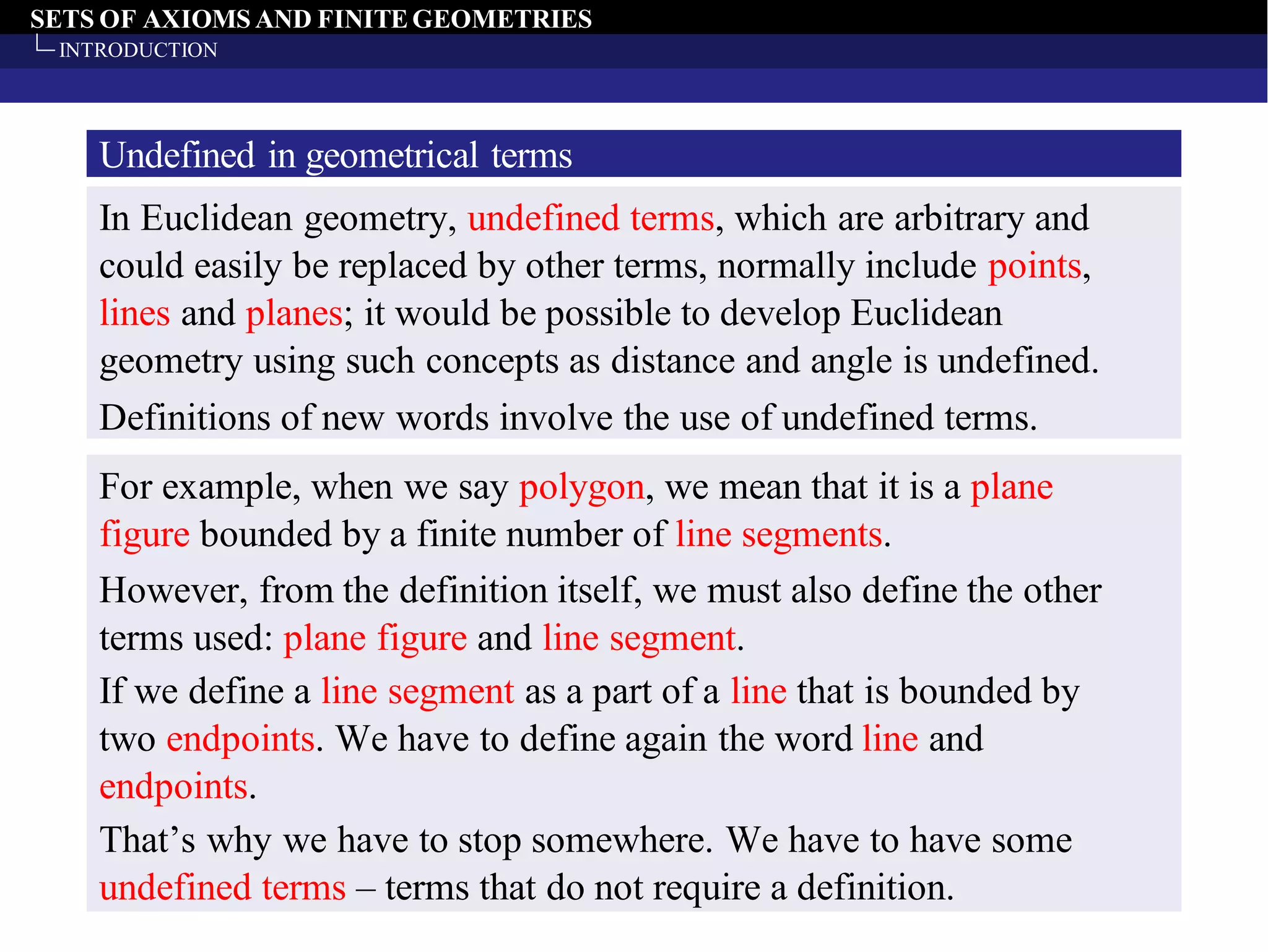 Sets of Axioms and Finite Geometries | PDF